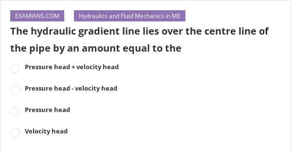 The hydraulic gradient line lies over the centre line of the pipe by an ...