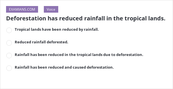 Deforestation has reduced rainfall in the tropical lands. | EXAMIANS