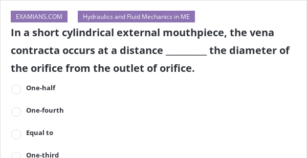 In a short cylindrical external mouthpiece, the vena contracta occurs ...