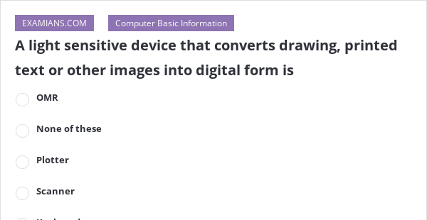 A light sensitive device that converts drawing, printed text or other ...