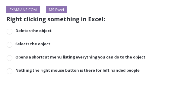 Right clicking something in Excel: | EXAMIANS