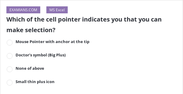 Which of the cell pointer indicates you that you can make selection ...