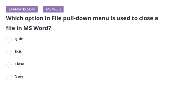 Which option in File pull-down menu is used to close a file in MS Word ...