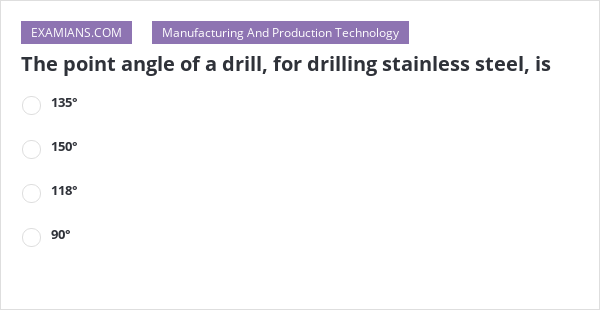 The point angle of a drill, for drilling stainless steel, is | EXAMIANS