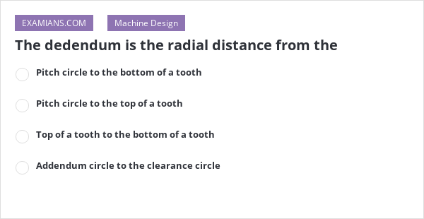 The dedendum is the radial distance from the | EXAMIANS