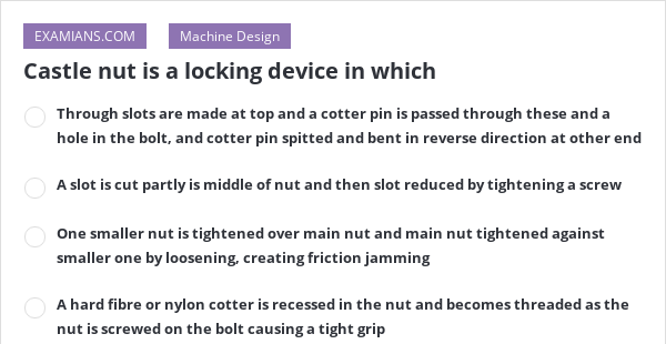 Castle nut is a locking device in which | EXAMIANS