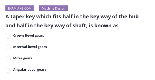 A taper key which fits half in the key way of the hub and half in the ...