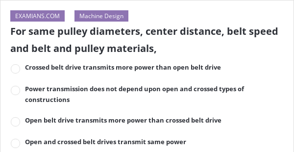For same pulley diameters, center distance, belt speed and belt and ...