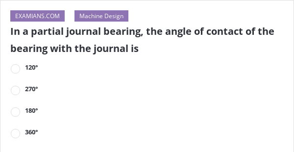 In a partial journal bearing, the angle of contact of the bearing with ...