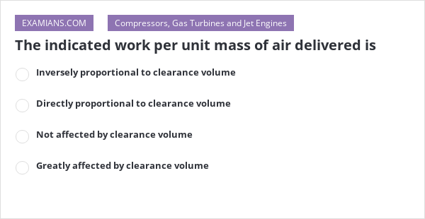 The indicated work per unit mass of air delivered is | EXAMIANS