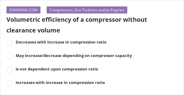 Volumetric efficiency of a compressor without clearance volume | EXAMIANS