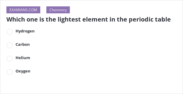 Which one is the lightest element in the periodic table | EXAMIANS