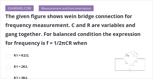 The given figure shows wein bridge connection for frequency measurement ...