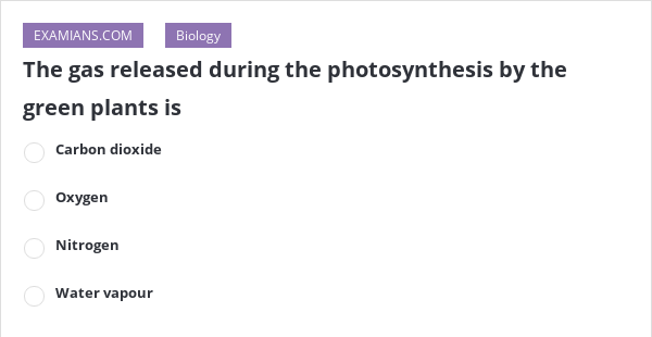 The gas released during the photosynthesis by the green plants is ...