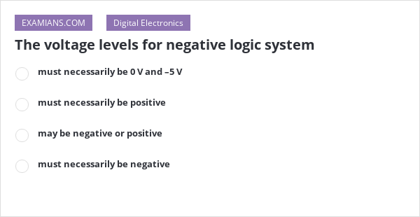 The voltage levels for negative logic system | EXAMIANS