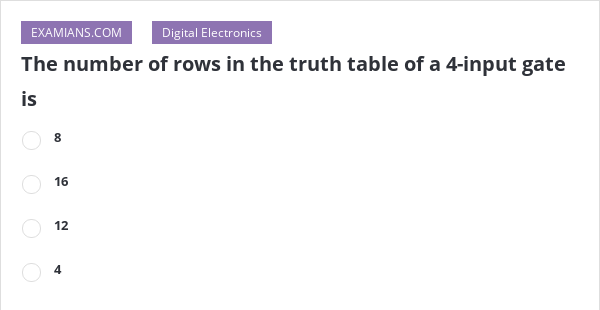 The number of rows in the truth table of a 4-input gate is | EXAMIANS