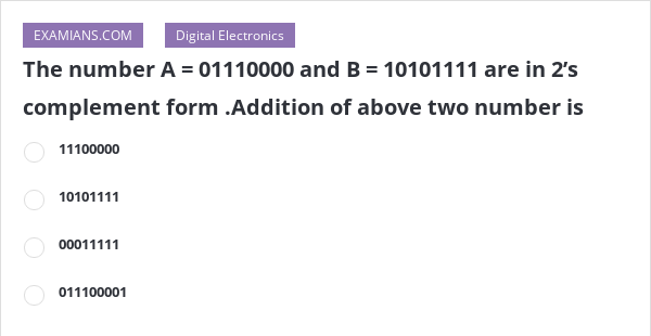 The number A = 01110000 and B = 10101111 are in 2’s complement form ...
