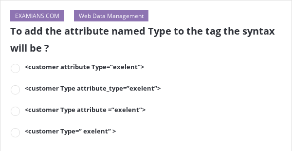 To add the attribute named Type to the tag the syntax will be ? | EXAMIANS