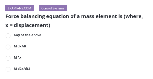 Force balancing equation of a mass element is (where, x = displacement ...