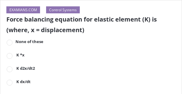 Force balancing equation for elastic element (K) is (where, x ...