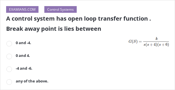 A control system has open loop transfer function . Break away point is ...