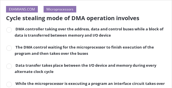 Cycle stealing mode of DMA operation involves | EXAMIANS