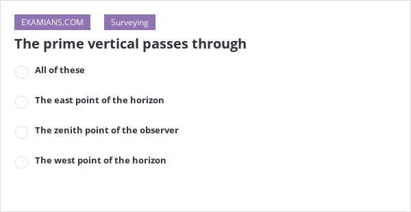 The prime vertical passes through | EXAMIANS