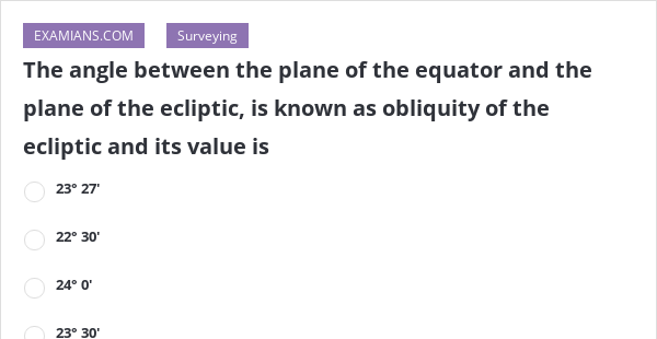 The angle between the plane of the equator and the plane of the ...