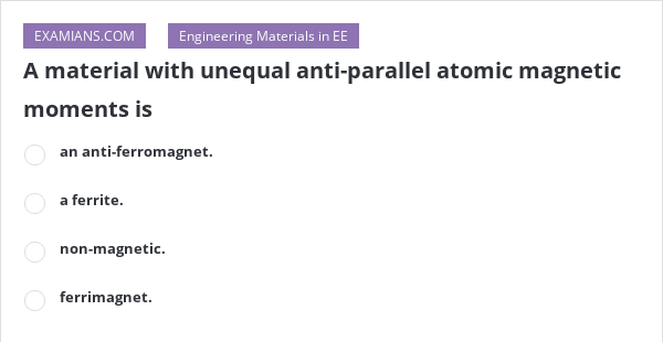 A material with unequal anti-parallel atomic magnetic moments is | EXAMIANS