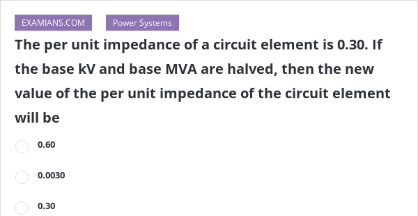 The per unit impedance of a circuit element is 0.30. If the base kV and ...