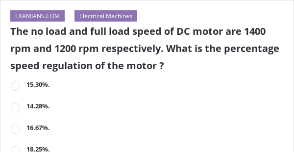 The no load and full load speed of DC motor are 1400 rpm and 1200 rpm ...