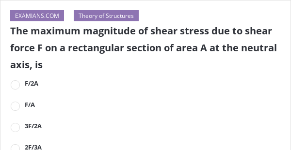 The maximum magnitude of shear stress due to shear force F on a ...