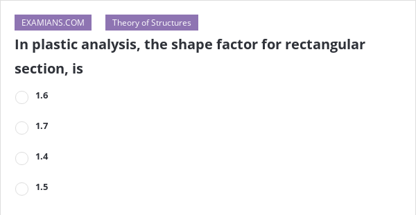 In plastic analysis, the shape factor for rectangular section, is ...