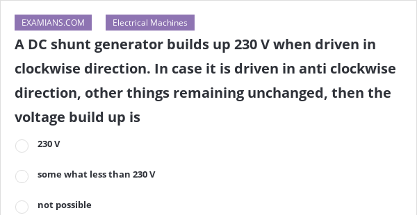 A DC shunt generator builds up 230 V when driven in clockwise direction ...