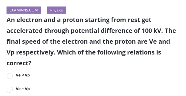 An Electron And A Proton Starting From Rest Get Accelerated Through