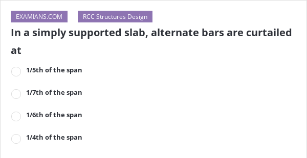 In a simply supported slab, alternate bars are curtailed at | EXAMIANS