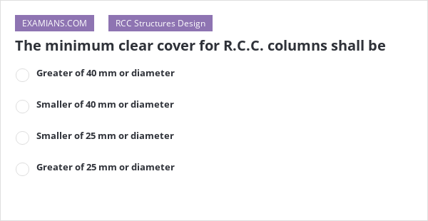 The minimum clear cover for R.C.C. columns shall be | EXAMIANS