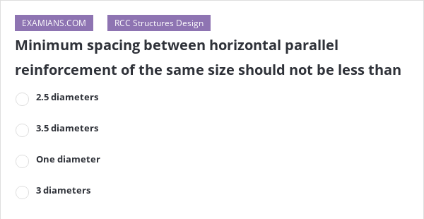 Minimum spacing between horizontal parallel reinforcement of the same size should not be less ...