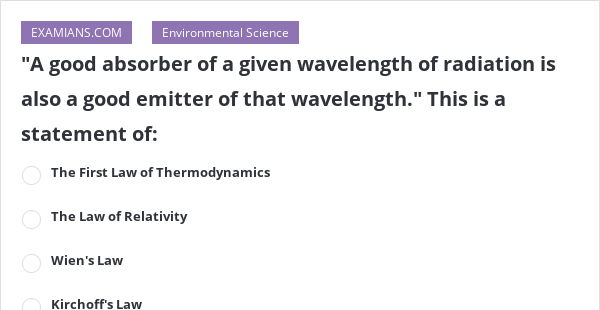 "A good absorber of a given wavelength of radiation is also a good ...