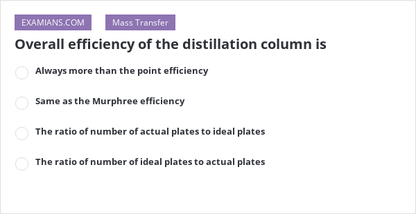 Overall efficiency of the distillation column is | EXAMIANS