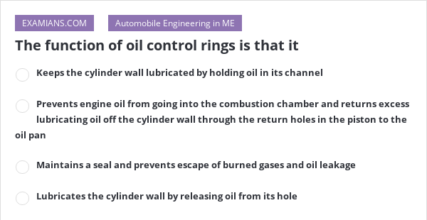 The function of oil control rings is that it | EXAMIANS
