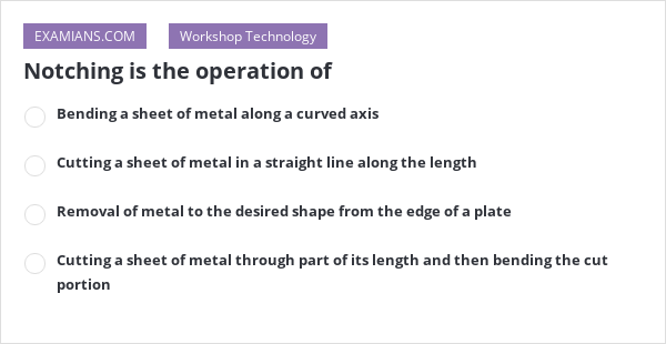 Notching is the operation of | EXAMIANS