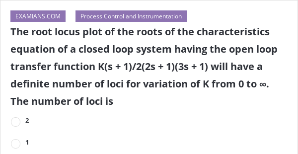 The root locus plot of the roots of the characteristics equation of a closed loop system having ...