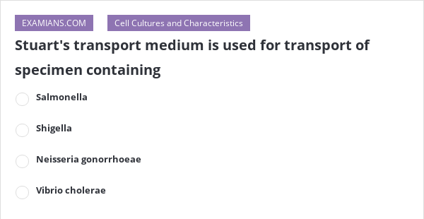 Stuart's transport medium is used for transport of specimen containing ...