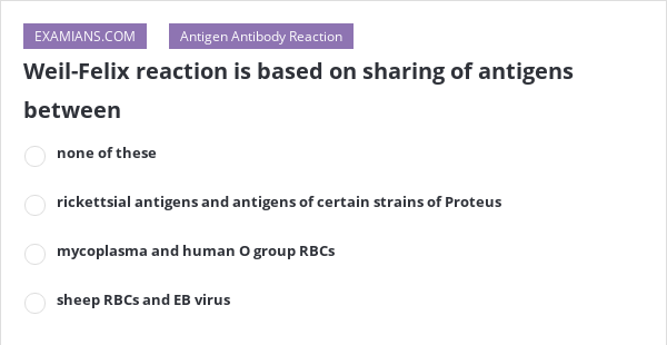 Weil-Felix reaction is based on sharing of antigens between | EXAMIANS