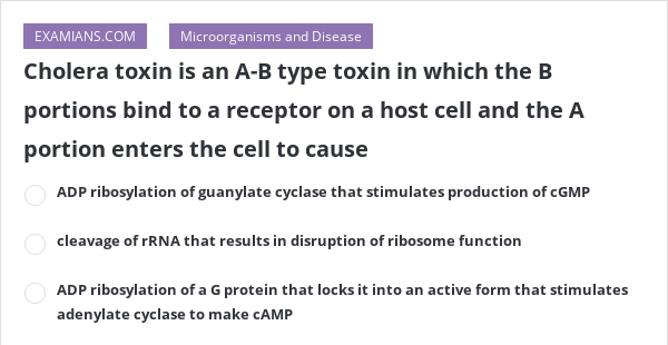 Cholera toxin is an A-B type toxin in which the B portions bind to a ...