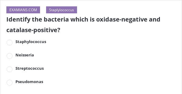 Identify the bacteria which is oxidase-negative and catalase-positive ...