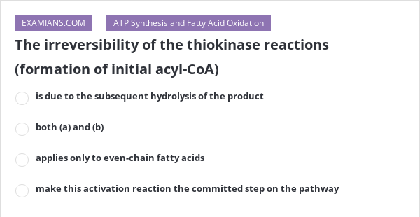 The irreversibility of the thiokinase reactions (formation of initial ...