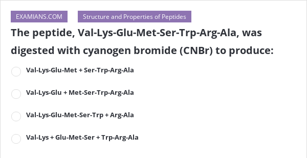 The peptide, Val-Lys-Glu-Met-Ser-Trp-Arg-Ala, was digested with ...