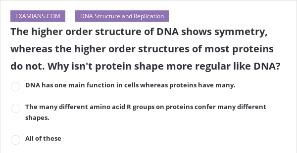 The higher order structure of DNA shows symmetry, whereas the higher ...